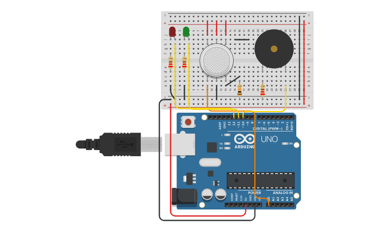 Circuit design EXERCISE 3.3 GAS DETECTION | Tinkercad