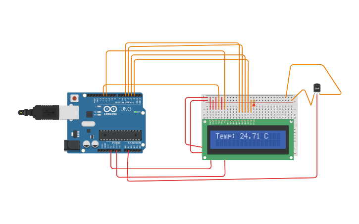Circuit design Temprature sensor with LCD - Tinkercad