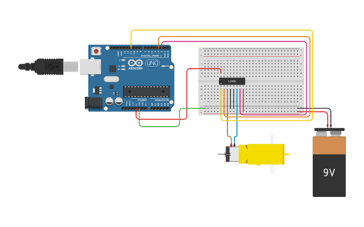 Circuit design Prática 4-L293D | Tinkercad