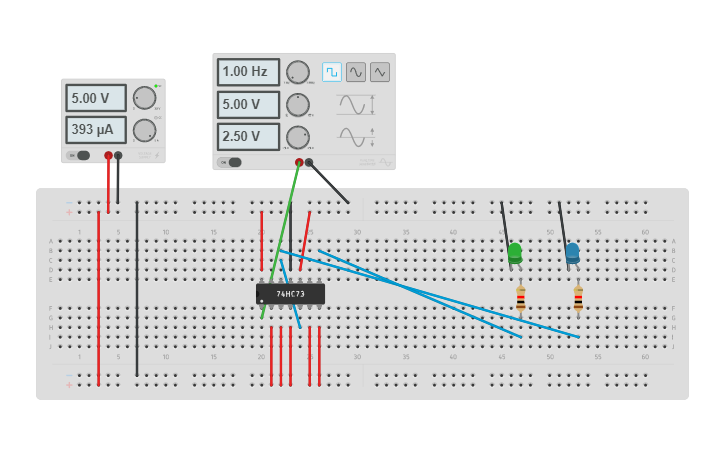 Circuit design 2 bit asyn up counter | Tinkercad