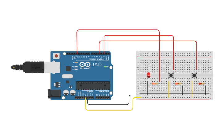 Circuit design , 2 push buttons - Tinkercad