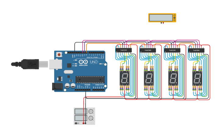 Circuit design 7 Segment Display + 74HC595 + Arduino - Tinkercad