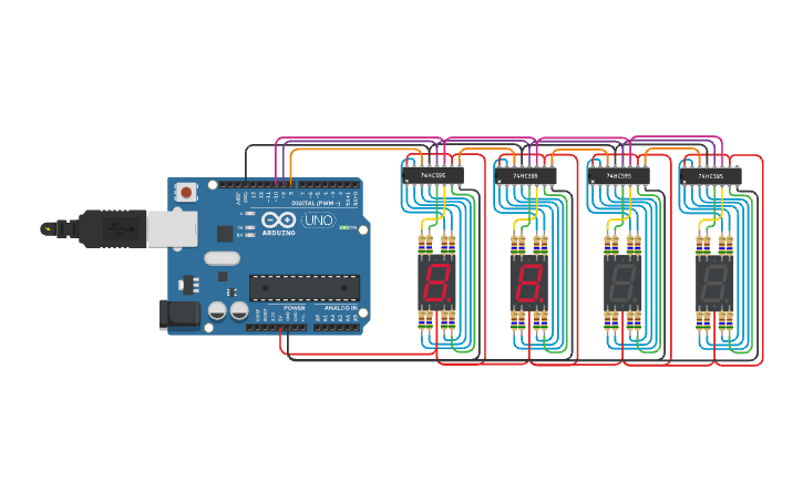 Circuit Design 7 Segment Display 74hc595 Arduino Tinkercad