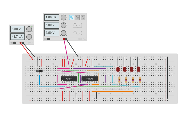 Circuit design SIPO shift register - Tinkercad