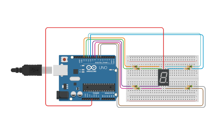 Circuit design Display 7 segments - Common-Anode - Tinkercad
