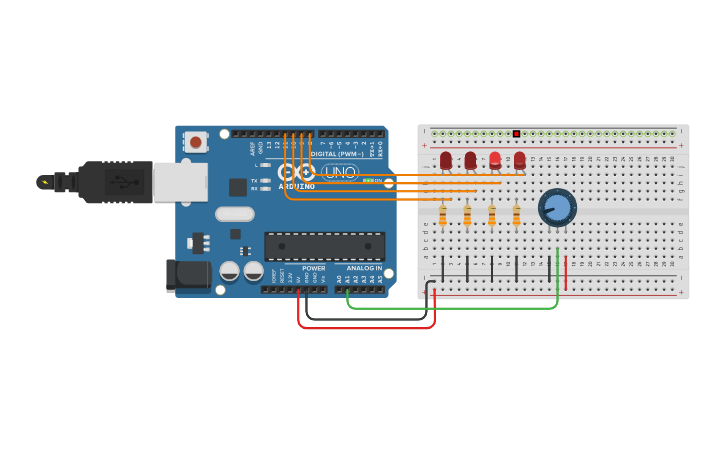 Circuit design Trabajo Integrador Unidad 2 - Manejo de puertos - Tinkercad Circuit design Trabajo Integrador Unidad 2 - Manejo de puertos - Tinkercad