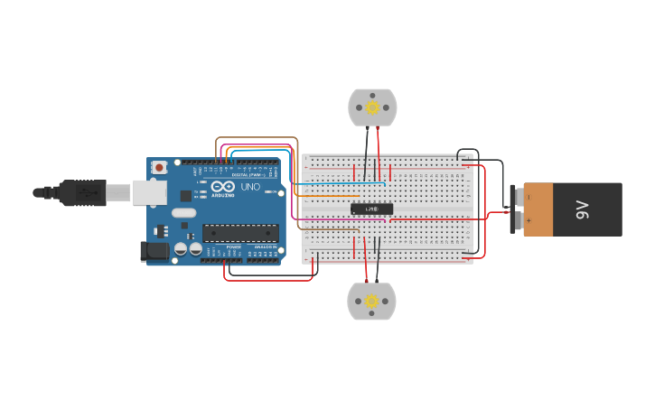 Circuit design circuito con dos motores - Tinkercad