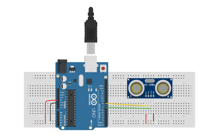 Circuit Design Práctica 7 Sensor Ultrasónico Tinkercad