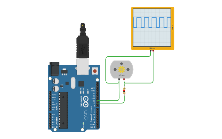 Circuit design 4.3 Motor DC dengan PWM - Tinkercad