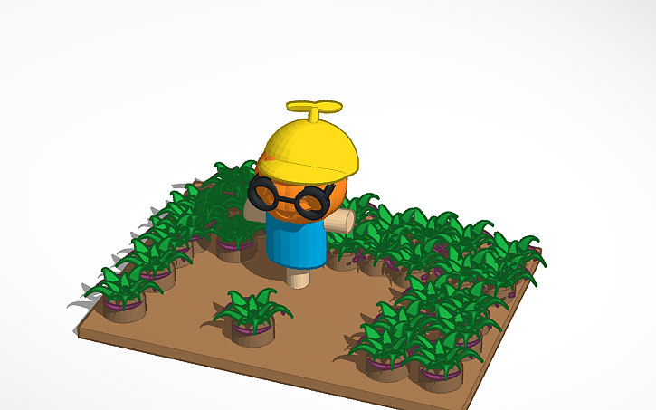 3D design garden with happy scarecrow | Tinkercad