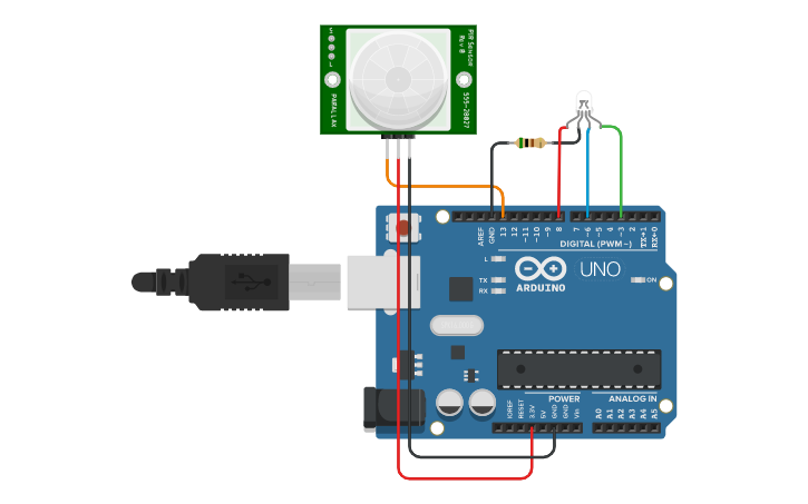 Circuit design Arduino Sensor Gera (praktikum 3) | Tinkercad