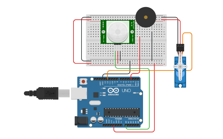 Circuit design 221910308033_Object detection using PIR sensor - Tinkercad