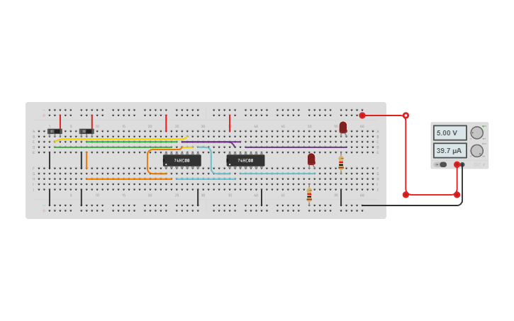 Circuit design HALF ADDER USING NAND GATES ONLY - Tinkercad