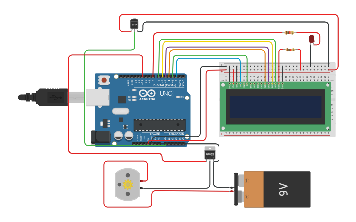 Circuit design Temperature Based fan speed control project - Tinkercad
