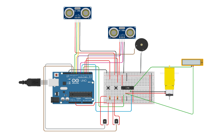 Circuit design Sensores y buzzers - Tinkercad