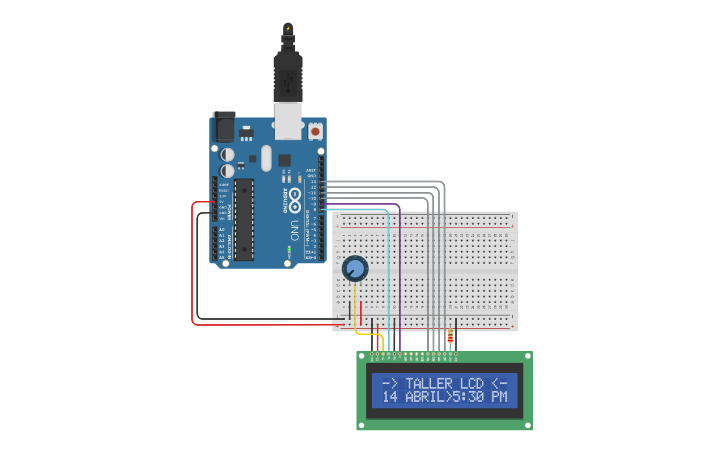 Circuit design Mensaje con LCD 2*16 - Tinkercad