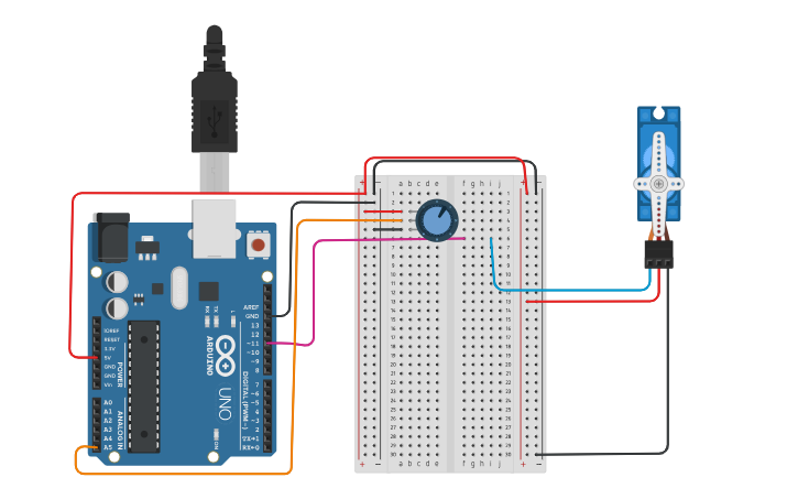Circuit design Simulação Braço - Tinkercad