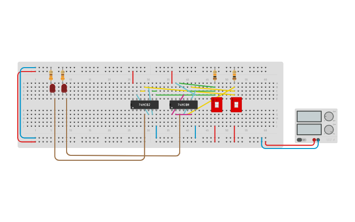 Circuit design 2 bit adder - Tinkercad