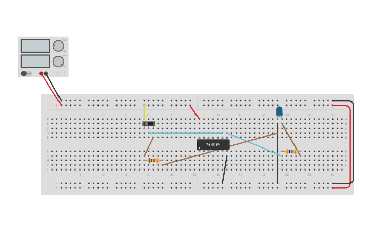 Circuit design Compuerta logica NOT - Tinkercad