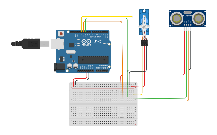 Circuit design Radar using Ultrasonic Sensor - Tinkercad