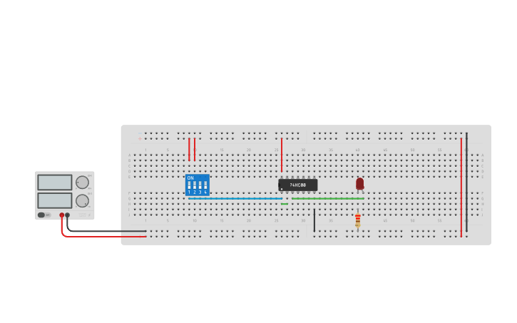 Circuit design NOT gate using 7400IC - Tinkercad