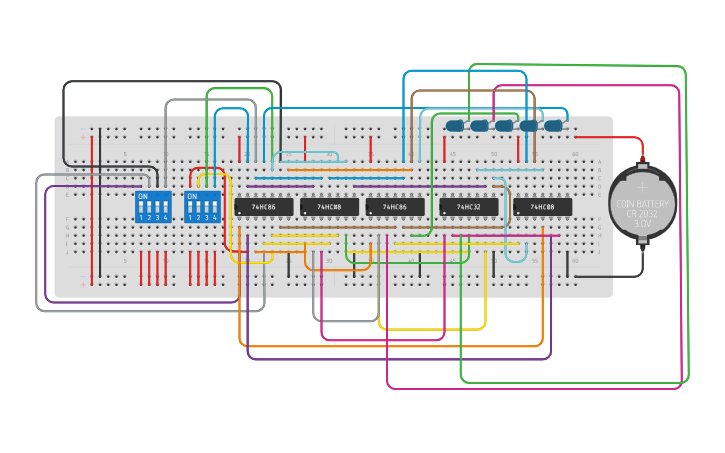Circuit design 4 bit paralel adder using full adder - Tinkercad