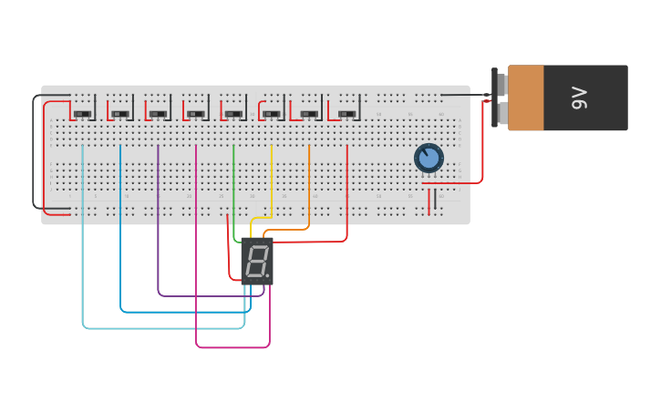 Circuit design 7 Segment Display with Potentiometer - Tinkercad