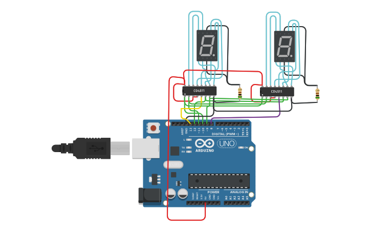 Circuit design decoder 7 segment - Tinkercad