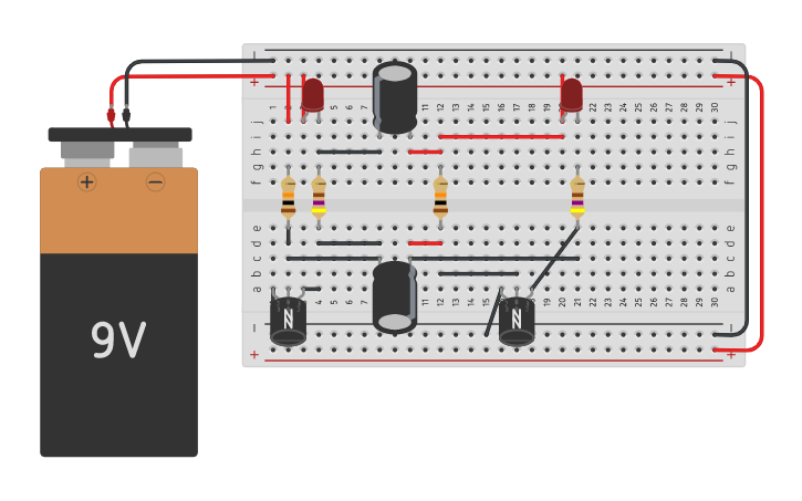 Circuit design flashing led - Tinkercad