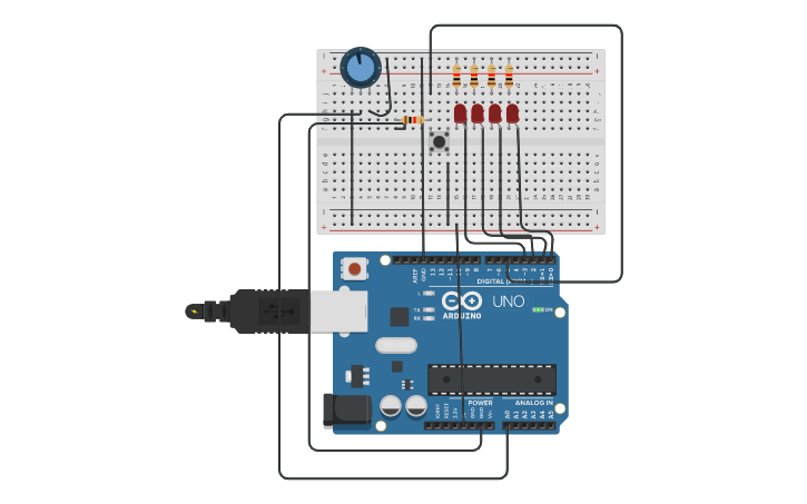 Circuit design 4 LEDs | Tinkercad