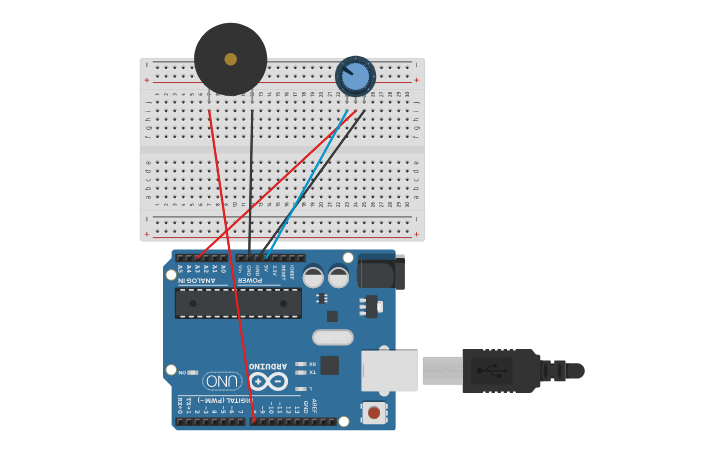 Circuit design Active Buzzer And Potentiometer Code And Wiring - Tinkercad