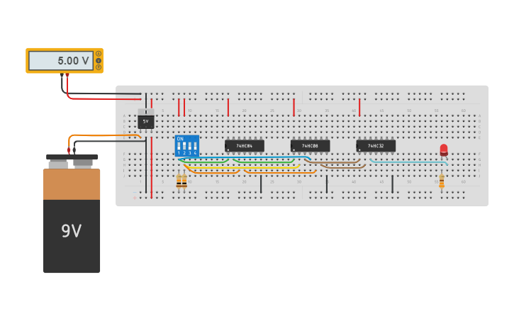 Circuit design XOR Using 7404/7408/7432 - Tinkercad