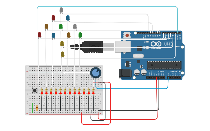 Circuit design arbolito con luces led - Tinkercad