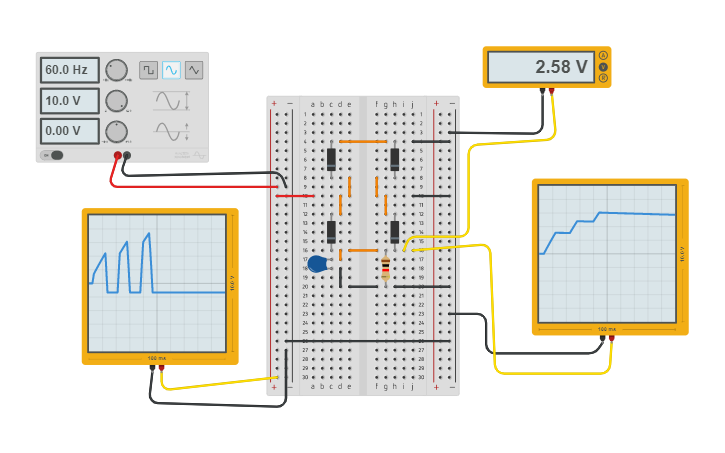 Circuit Design Penyearah Gelombang Penuh Dengan Dioda Bridge Dan