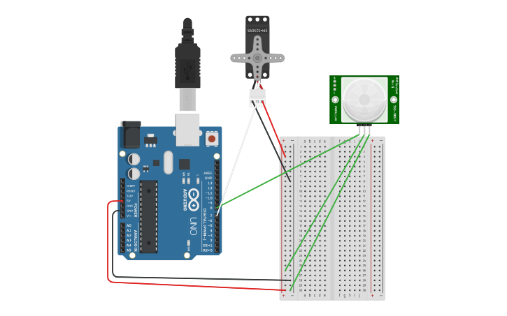 Circuit Design Servo Pir With Write Commands Tinkercad 2909