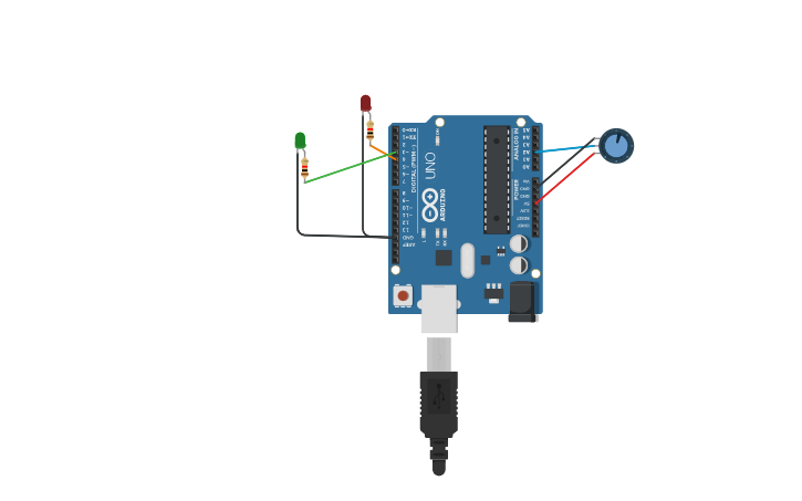 Circuit Design Arduino Potentiometer And Leds Tinkercad