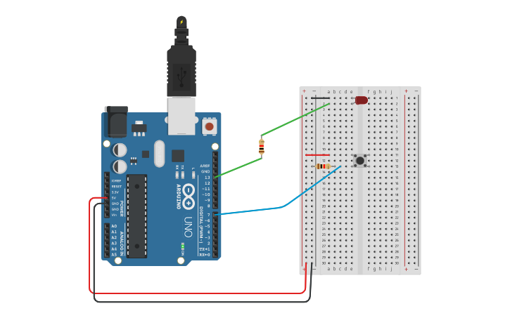 Circuit design LED On Off with Button | Tinkercad