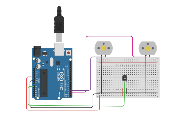 Circuit design Controlling two motors using TMP - Tinkercad