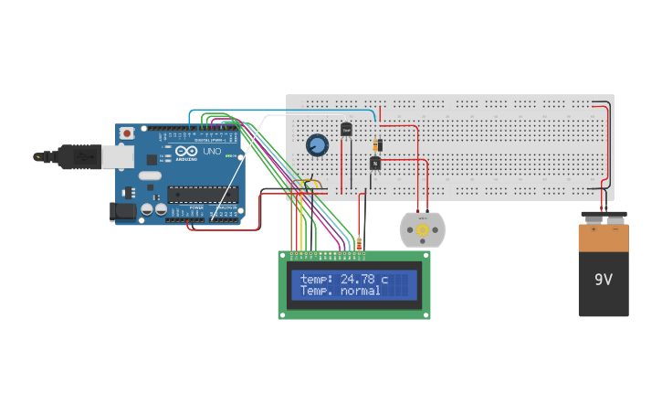 Circuit Design Sensor De Temperatura Con Ventilador Tinkercad
