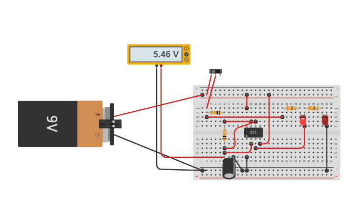 Circuit design 2 LED Blinking using 555 - Tinkercad