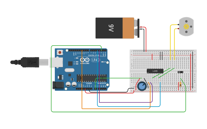 Circuit design Copy of Arduíno - Dois motores de CC com Ponte H - Tinkercad