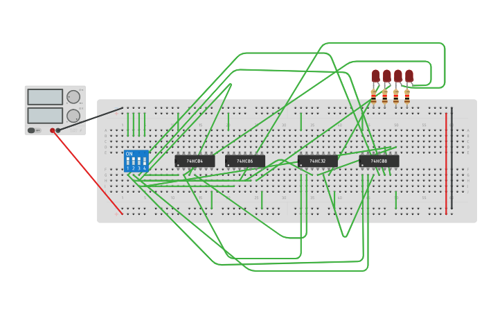 Circuit design Excess3 to BCD | Tinkercad