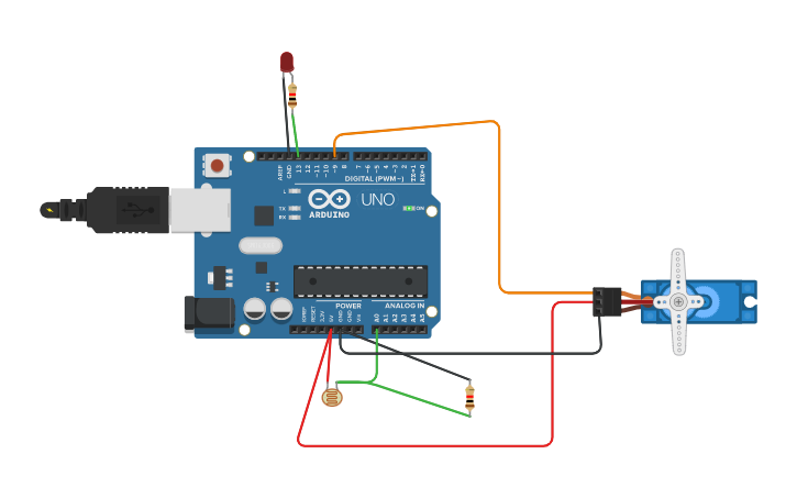 Circuit design Servo PhotoResistance - Tinkercad