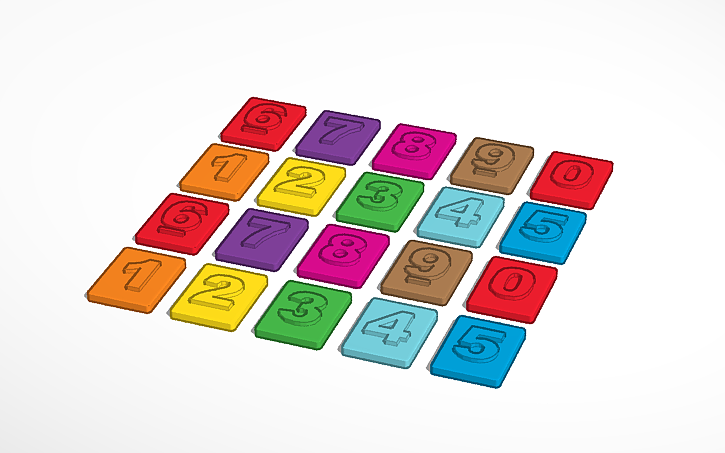 3D design Numbers Tiles 0-9 x2 - Tinkercad
