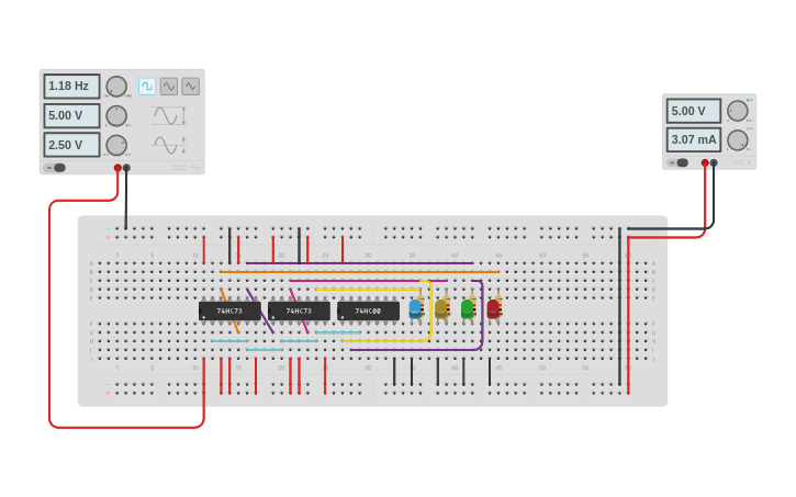 Circuit design MOD 10 Counter using JK FLipFlop - Tinkercad