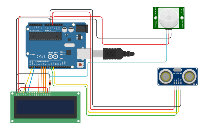 Circuit design Sensor ultrasonico lcd | Tinkercad