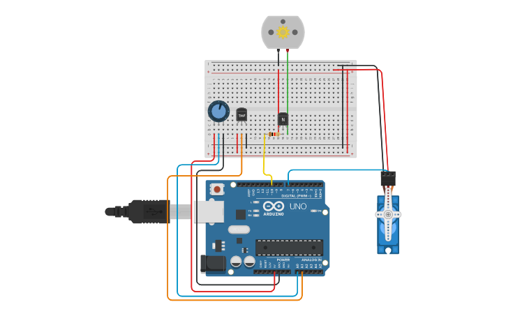 Circuit design Controlling servo with potentiometer | Tinkercad