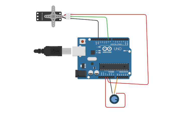 Circuit design micro servo - Tinkercad