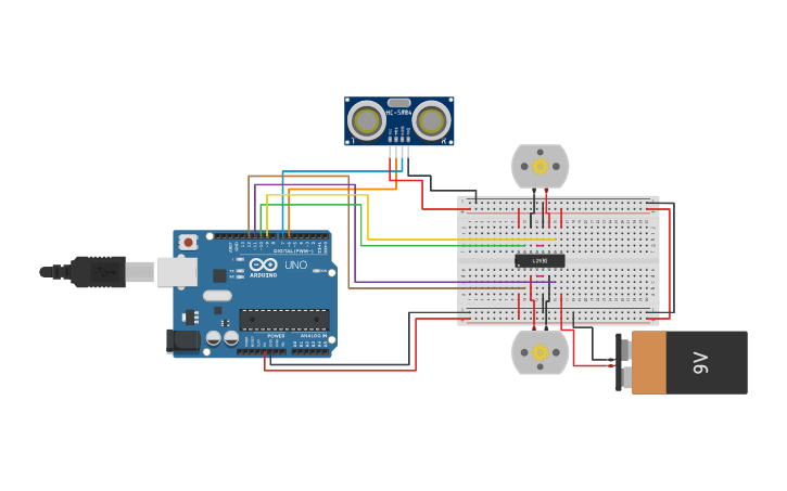 Circuit design Sensor de Distancia Fase 2 | Tinkercad