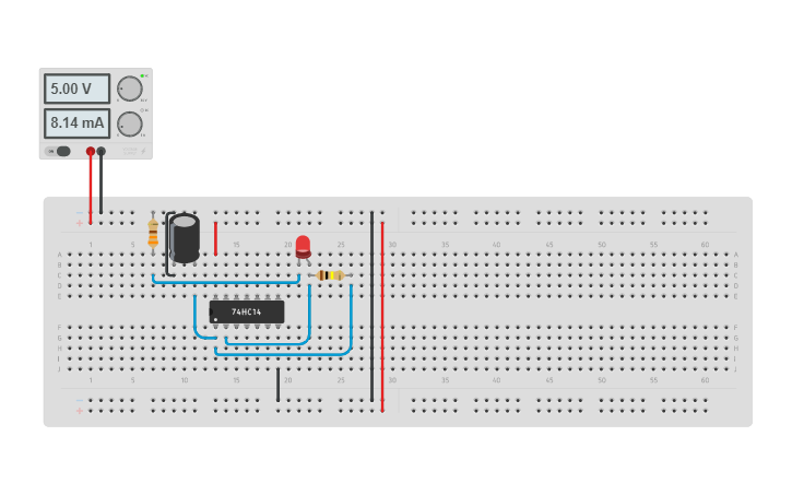 Circuit design Astable Multivibrator (74HC14) - Tinkercad